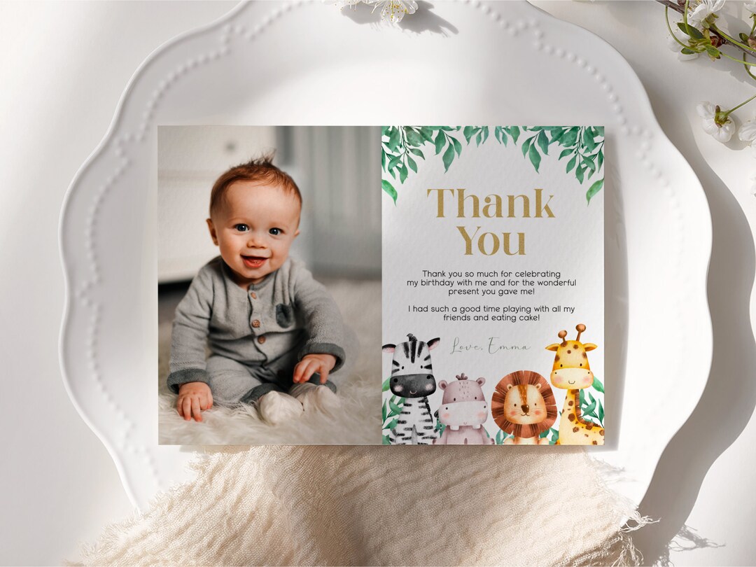 EDITABLE Safari Birthday Thank You Card Wild One Printable - Etsy Portugal