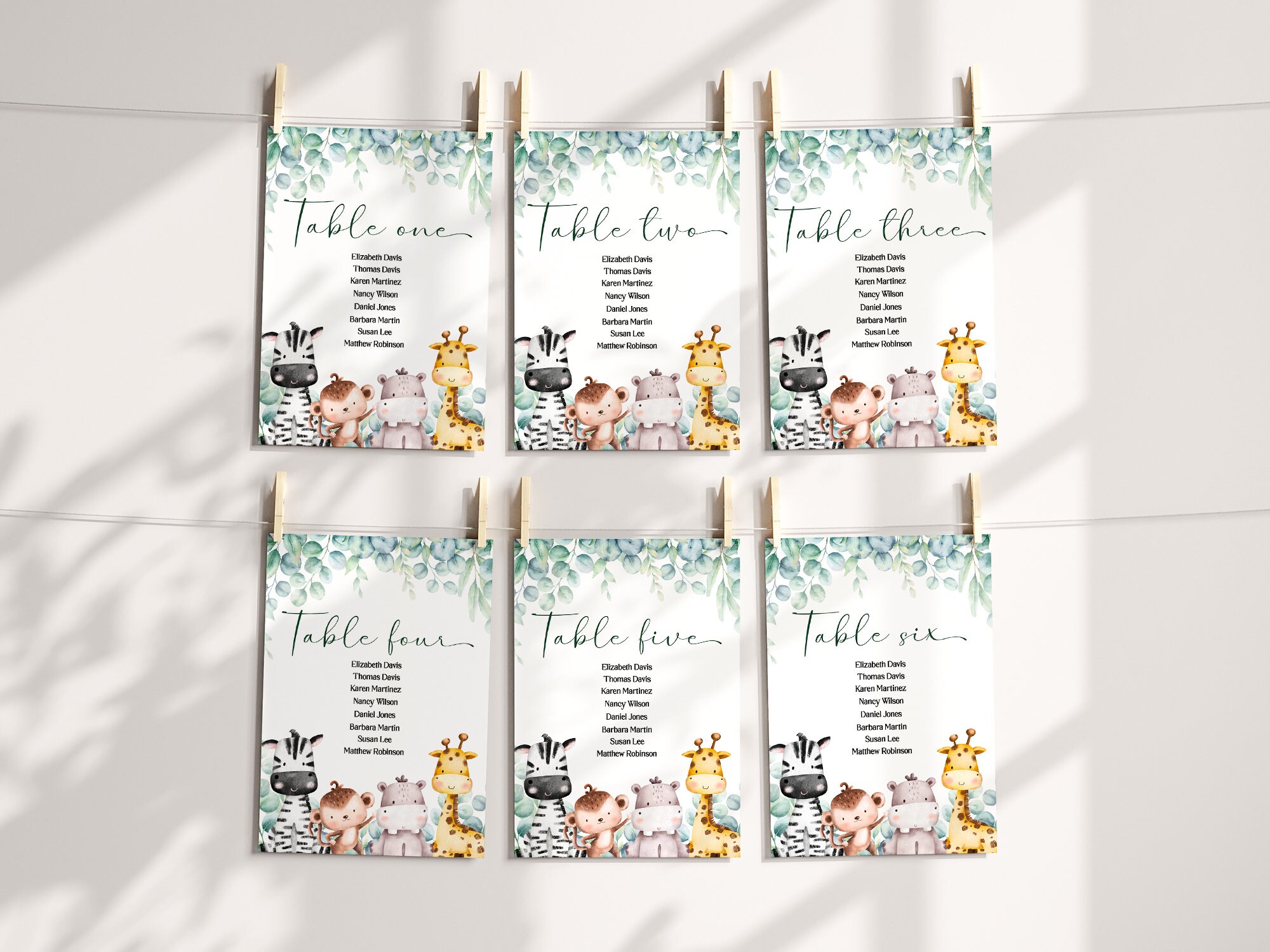 Safari Baby Shower Seating Chart Template Jungle Animals - Etsy