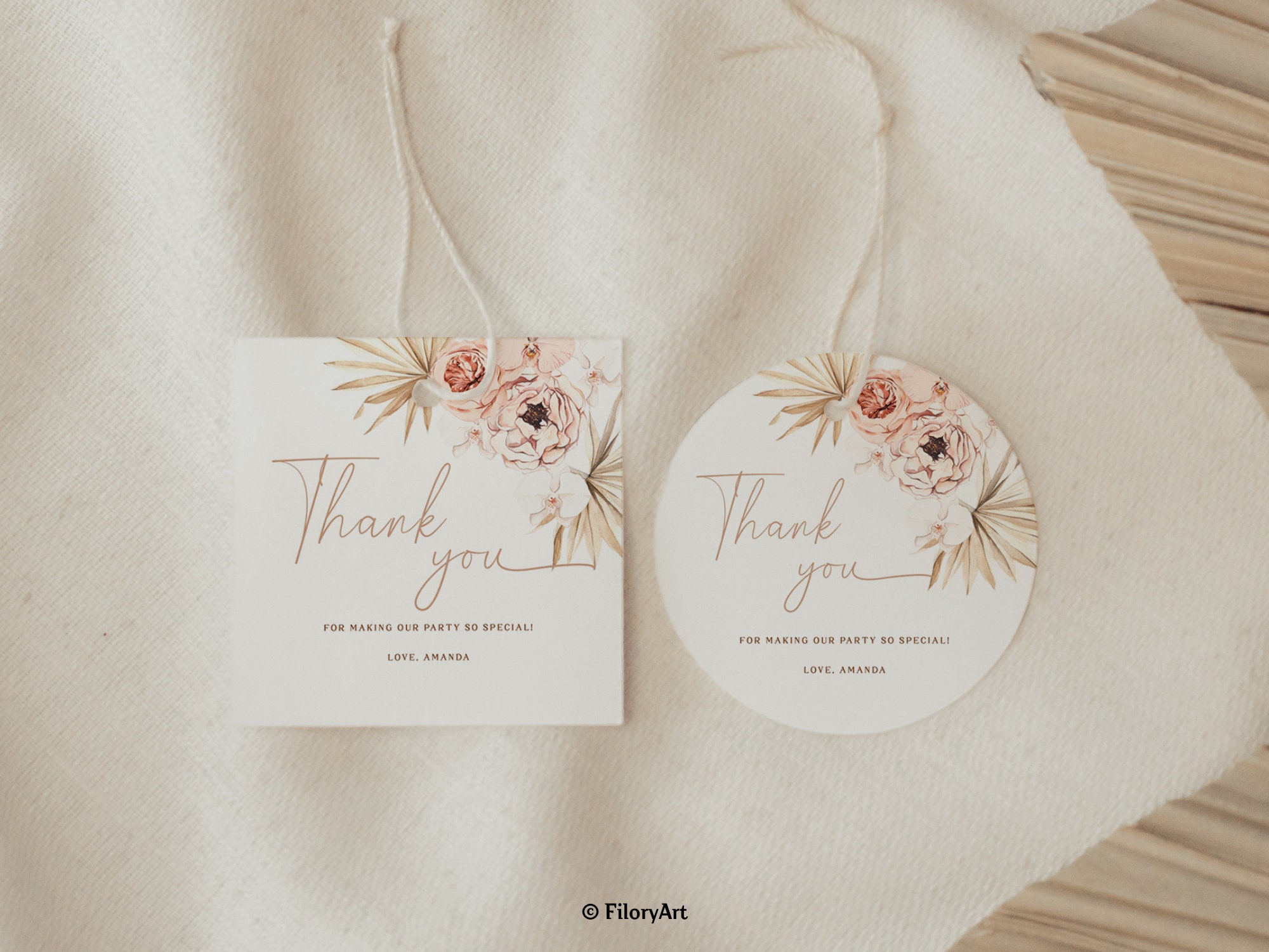EDITABLE Boho Thank You Tags, Pampas Grass Pink Boho Thank You Favor ...