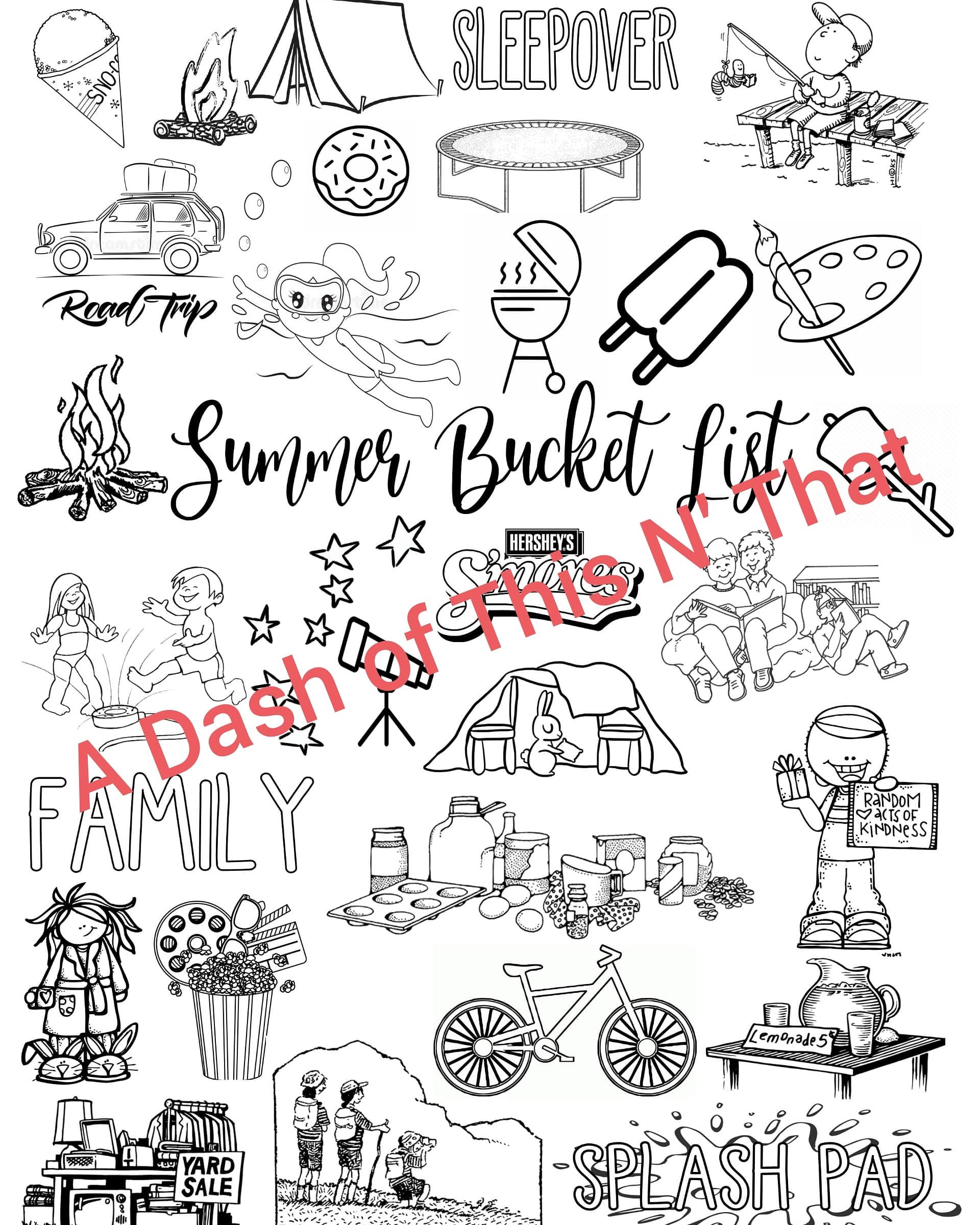 Summer Bucket List Coloring Page Summer Bucket List Pinterest Sketch ...
