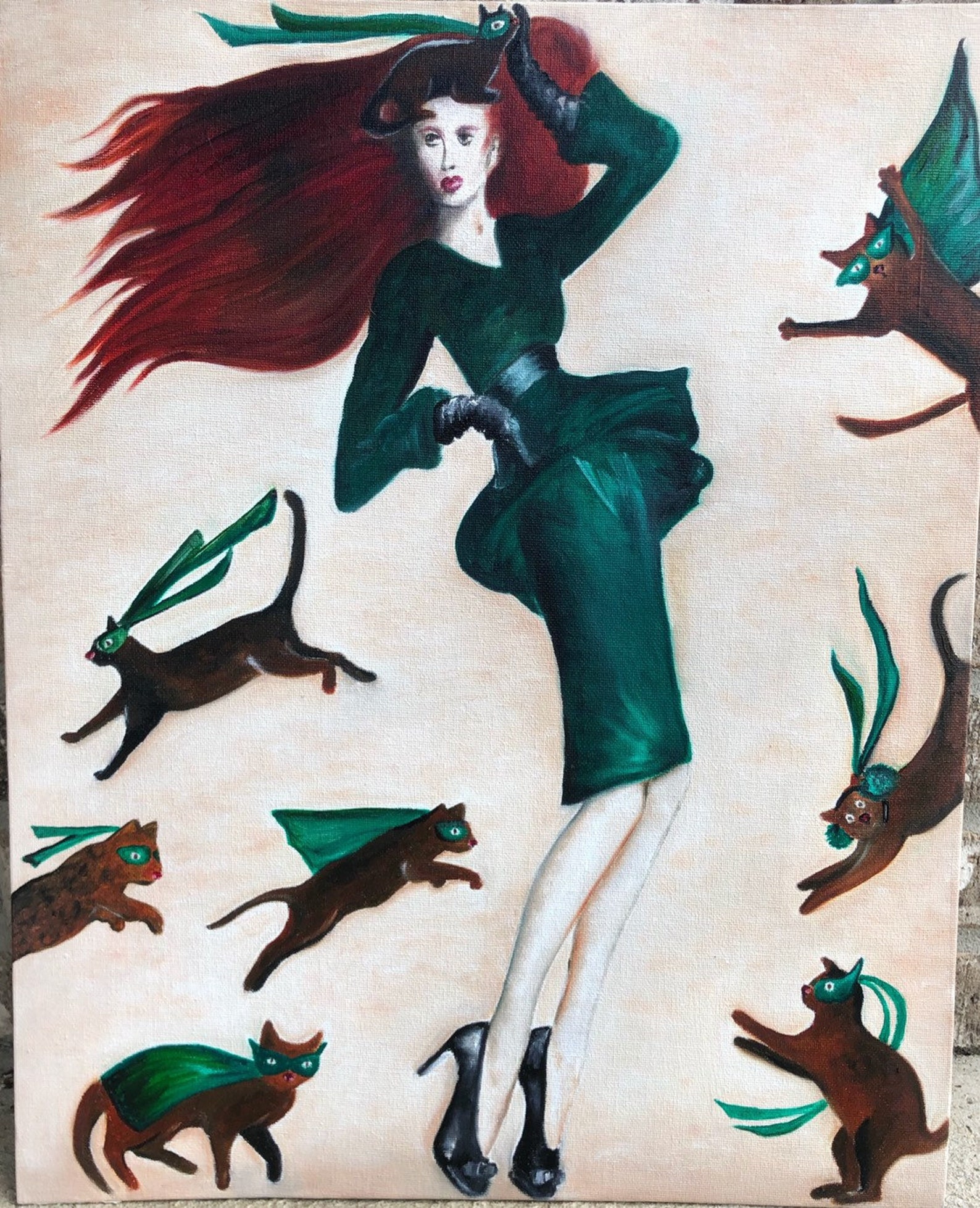 Original art crazy cat lady art cats art gift for cat | Etsy