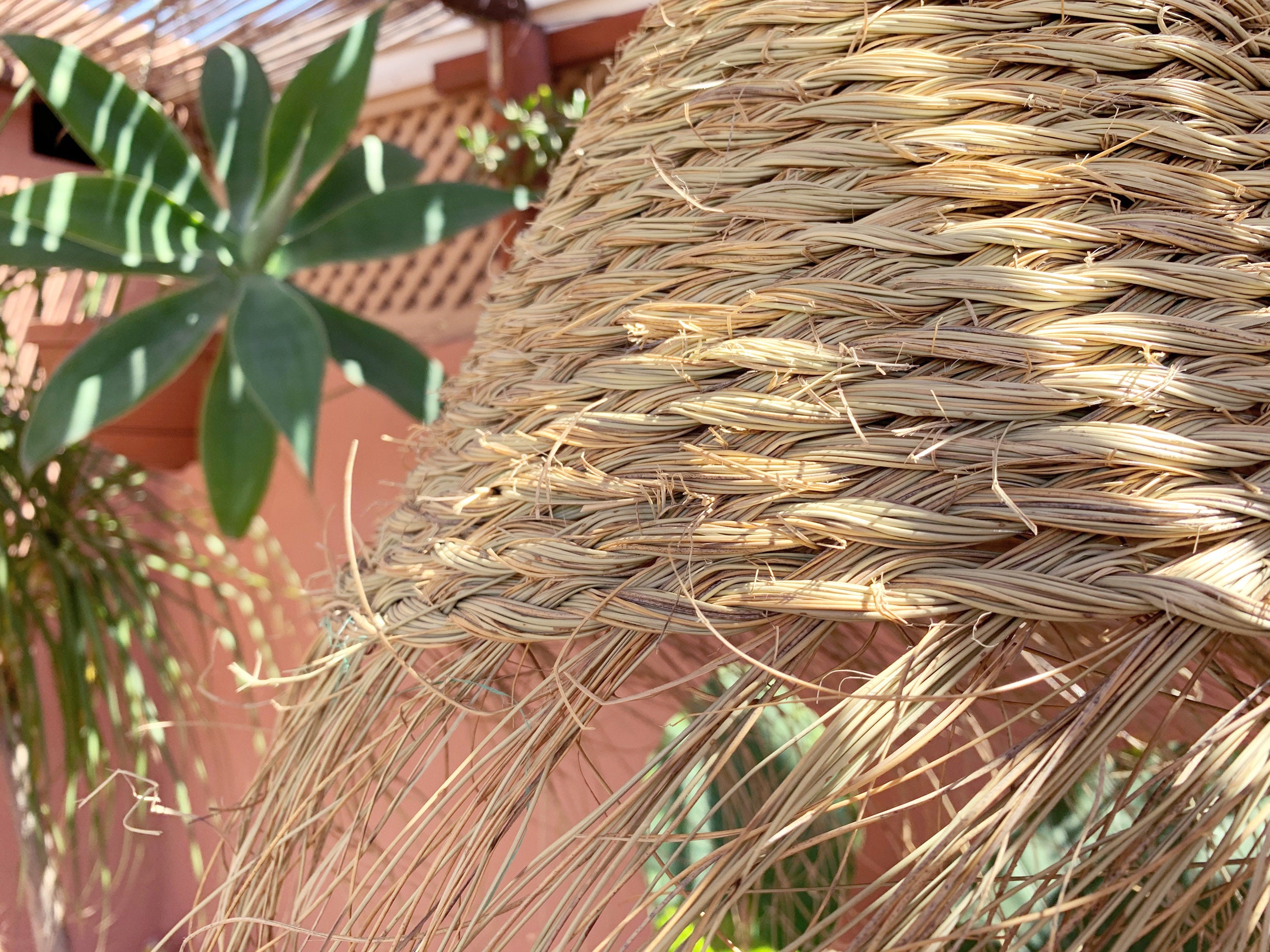 MEDIUM Halfa grass round braided lamp Rattan lampshade fringe | Etsy