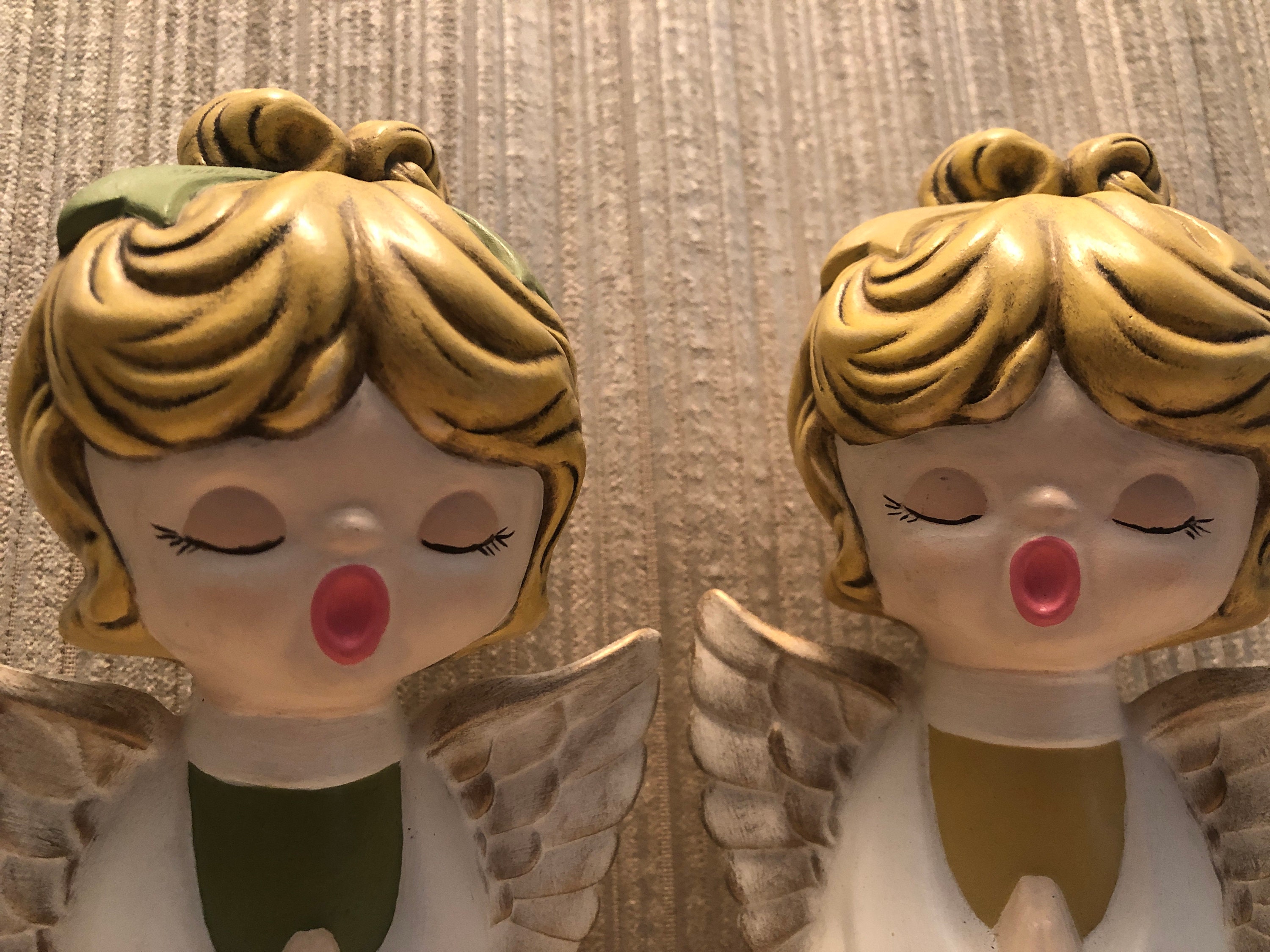 Vintage 1970s Ceramic Holland Mold Singing Christmas Choir Angels Green ...