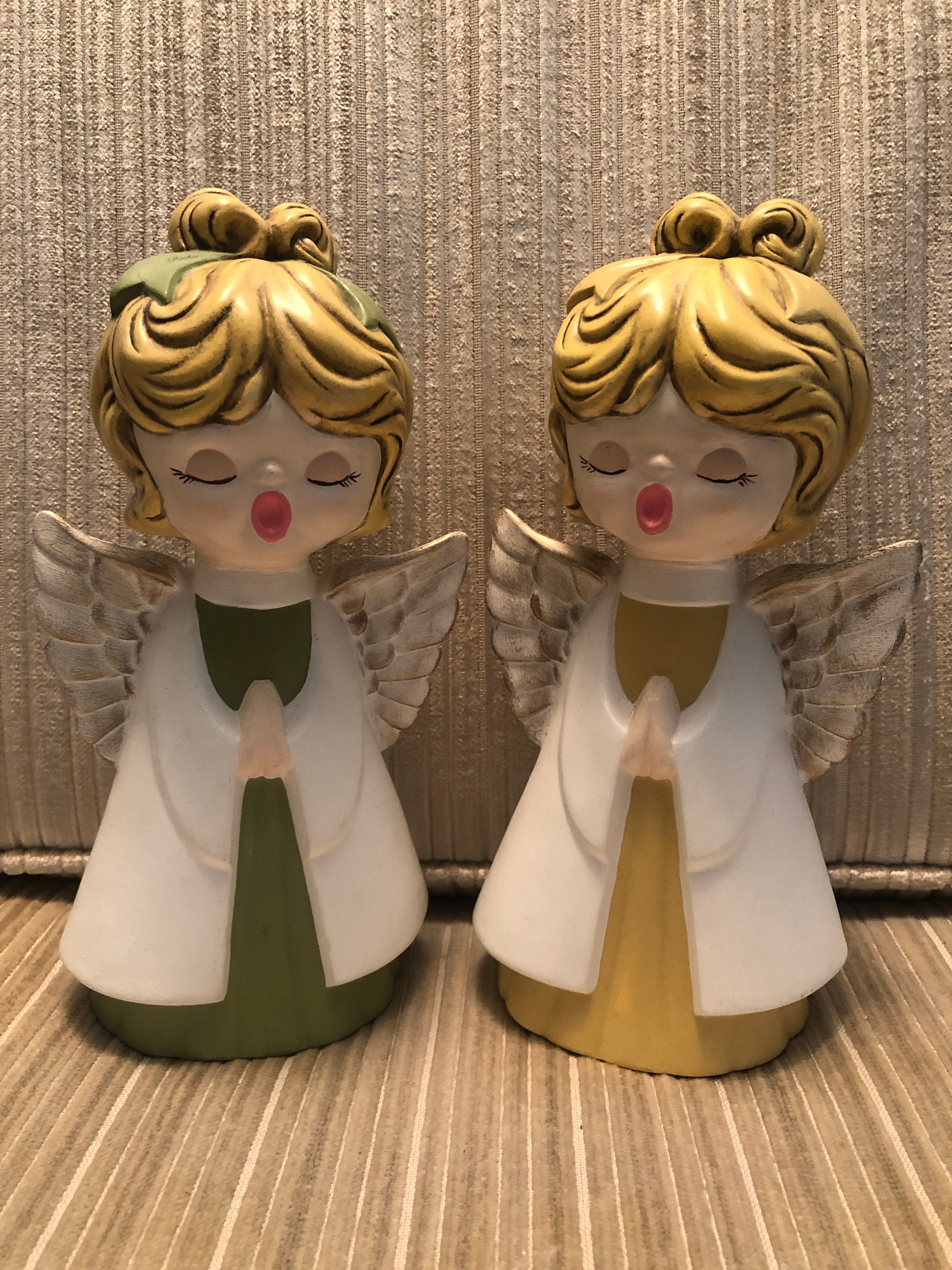 Vintage 1970s Ceramic Holland Mold Singing Christmas Choir Angels Green ...