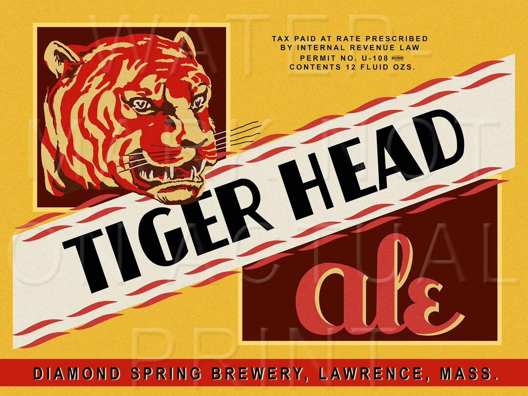 Tiger Head Ale Diamond Spring Brewery Beer Label Reproduced on - Etsy