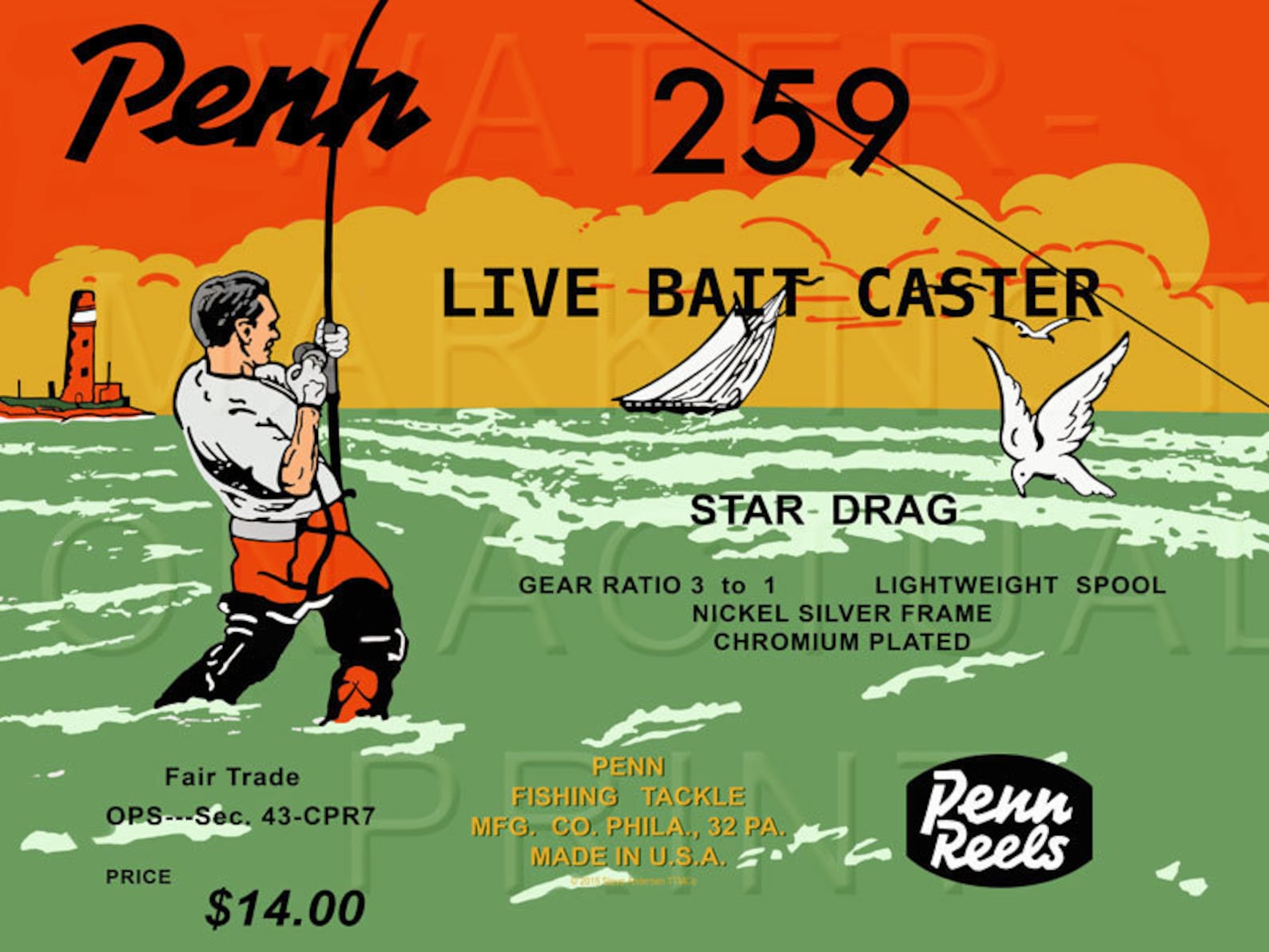 Vintage Penn Fishing Reel Box Label "259 Live Bait Caster" Canvas Print ...