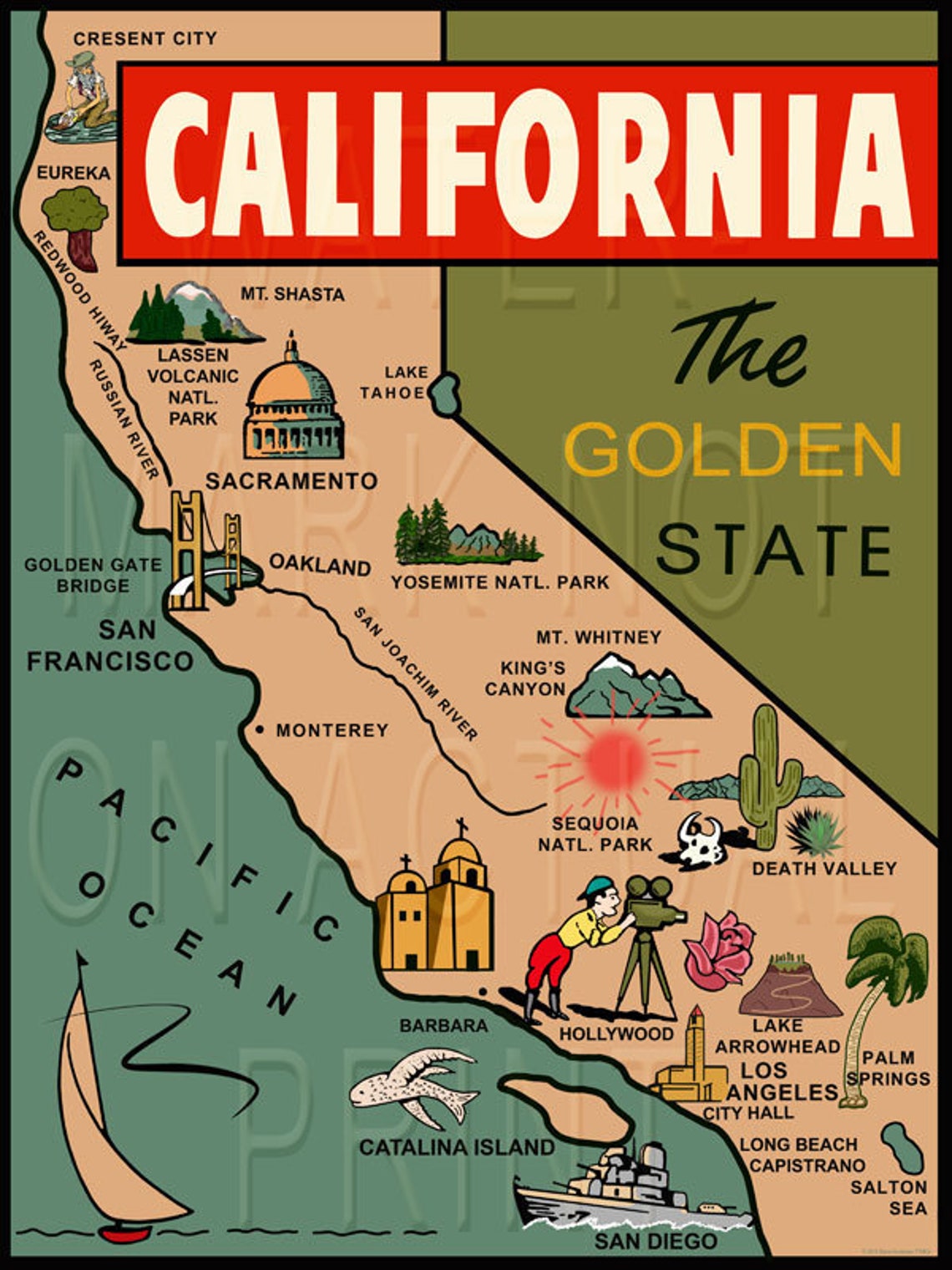 Vintage Travel Poster State of California on Canvas - Etsy