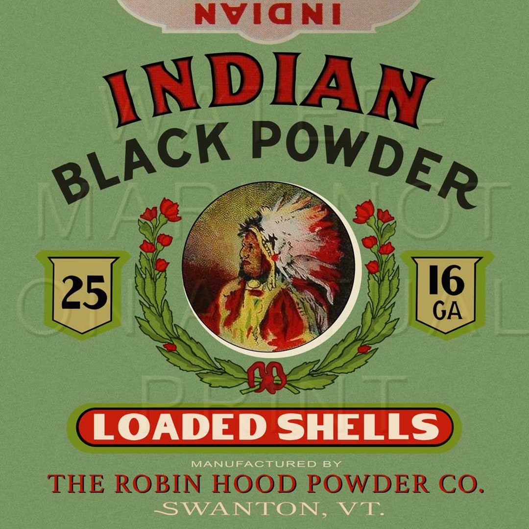 Reproduced Vintage Indian Black Powder Shot Gun Shells Box Label Canvas ...
