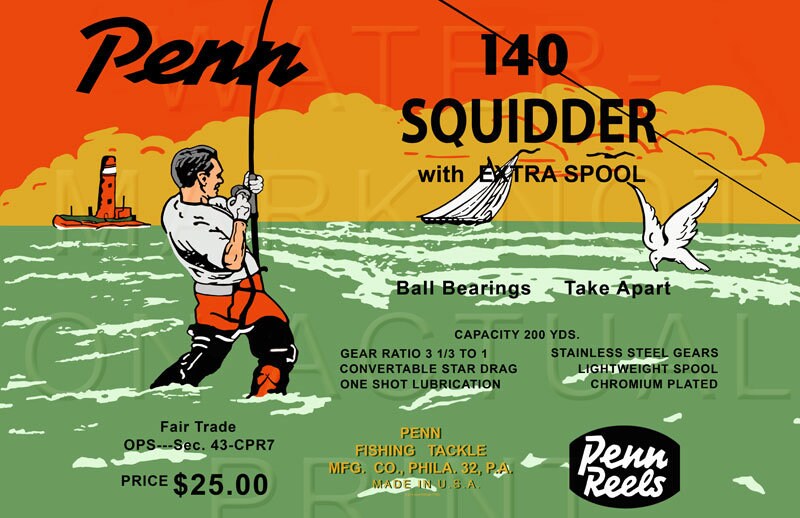 Vintage Penn Fishing Reel Box Label "140 Squidder" Canvas Print - Etsy