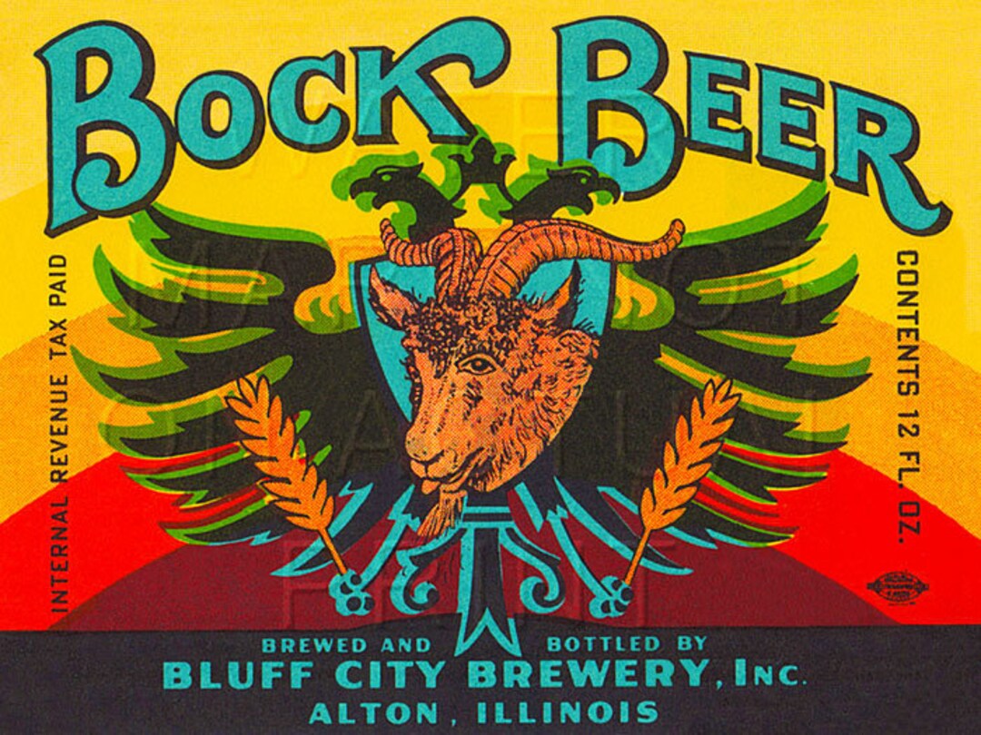Vintage Beer Label Bock Beer by Bluff City Brewery Inc. Alton, IL ...
