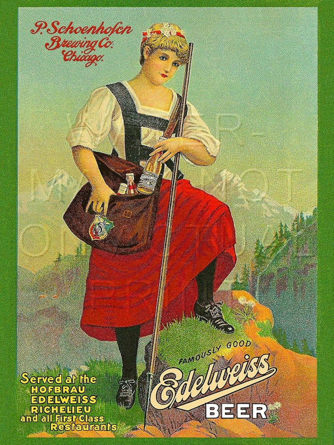Vintage Beer Label Edelweiss Beer by Schoenhofen Brewing Company ...