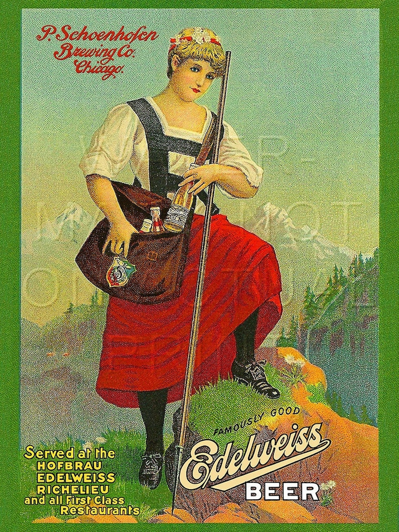 Vintage Beer Label Edelweiss Beer by Schoenhofen Brewing Company ...