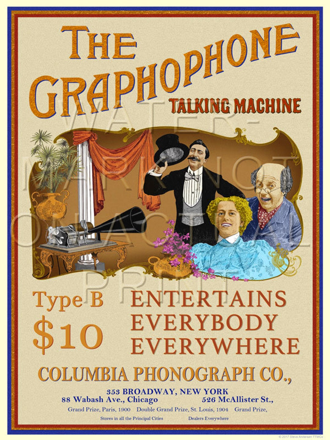 Reproduced Vintage Columbia Graphophone Type B Phonograph Canvas Print ...