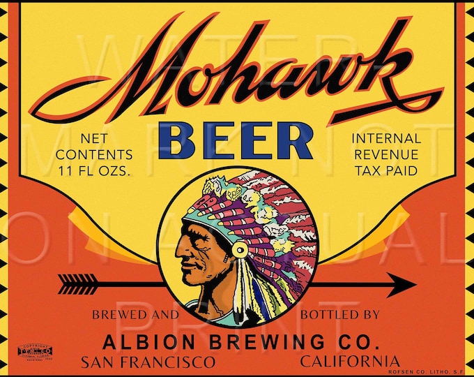 Mohawk Beer, Albion Brewing Company, San Francisco Beer Label Canvas ...