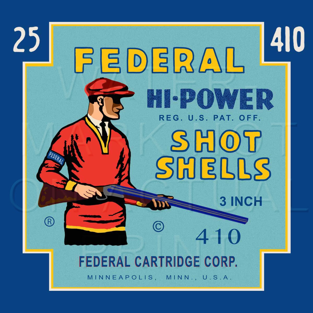 Reproduced Vintage Federal hi-power Shotgun Shells Box Label Canvas ...