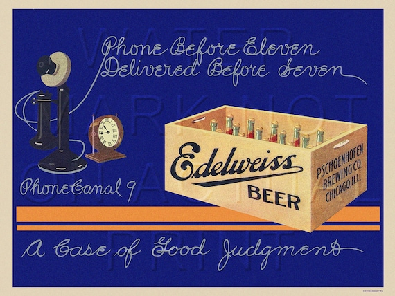 Vintage Beer Label Edelweiss Beer by Schoenhofen Brewing | Etsy