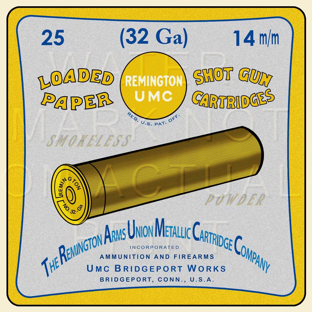 Reproduced Vintage Remington UMC 32 Ga Shotgun Shells Box Label Canvas ...
