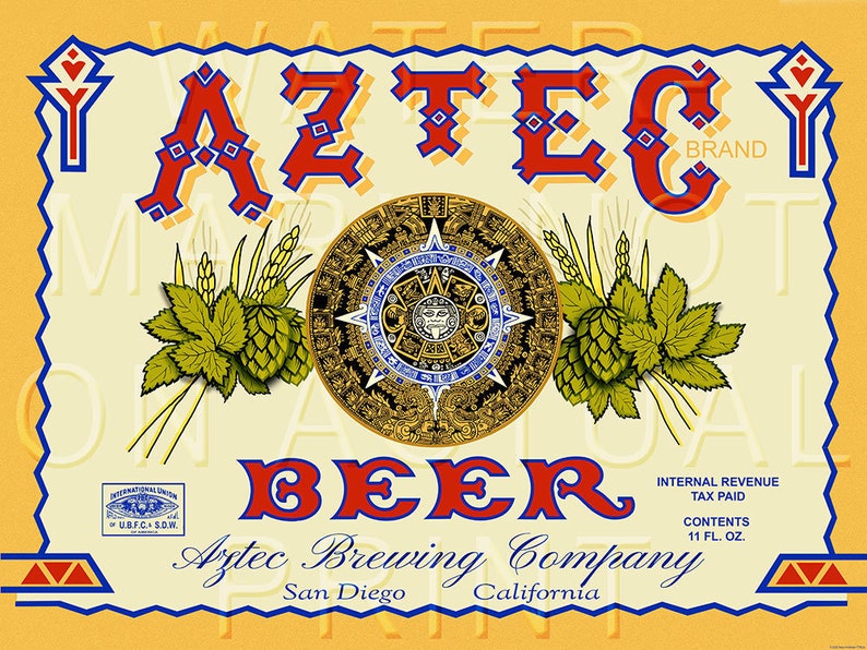 Custom Aztec Beer Aztec Brewing Company San Diego, CA Beer Label Canvas Print - Etsy
