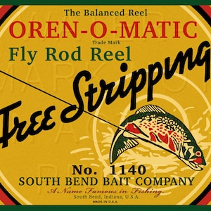 Vintage Oren O Matic Fishing Reel Box Label South Bend Bait Company ...