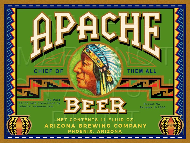 17 X 12 Vintage Beer Label Apache Beer Arizona Brewing Company - Etsy