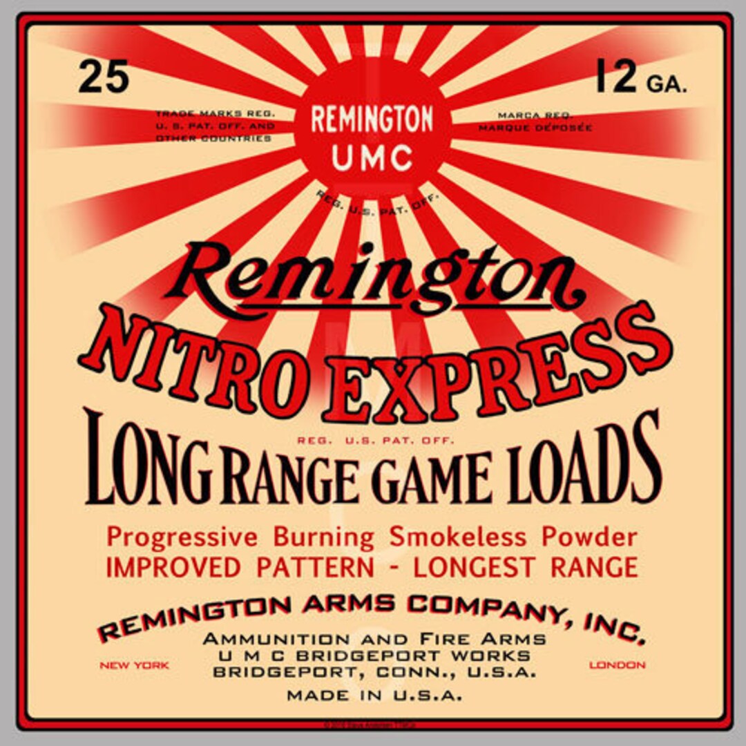 Reproduced Vintage Remington nitro Express Shotgun Shells Box Label ...