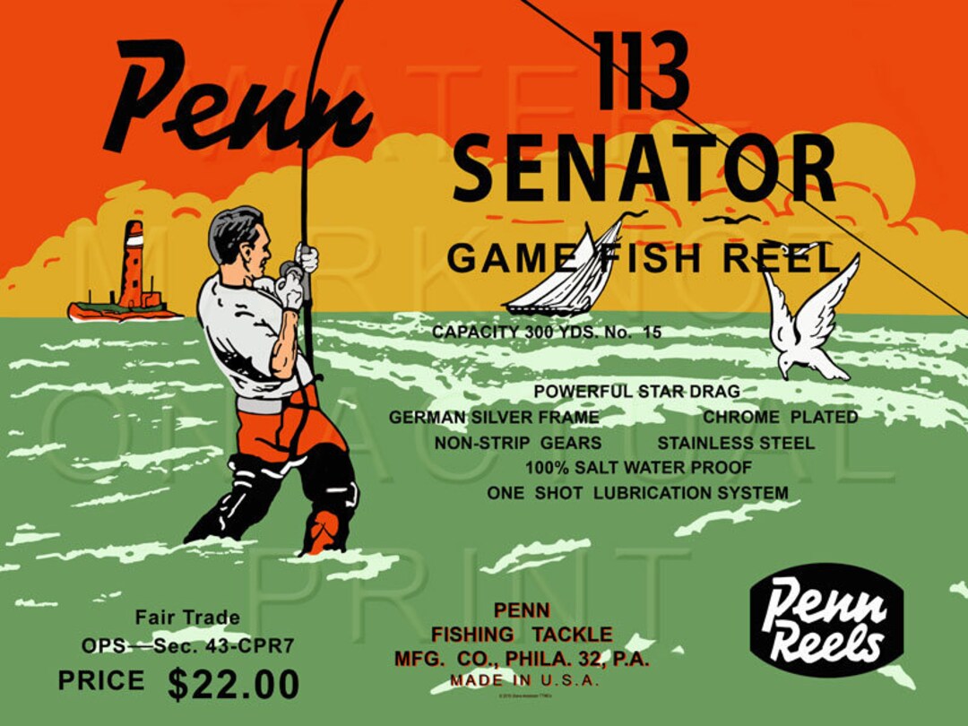 Vintage Penn Fishing Reel Box Label "senator 113" Canvas Print - Etsy