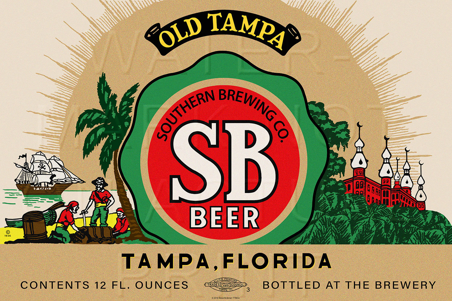 Reproduced SB Beer Southern Brewing Co. Tampa FL Beer Label on Canvas ...