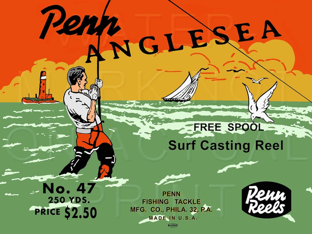 Vintage Penn Fishing Reel Box Label "anglesea #47" Canvas Print - Etsy