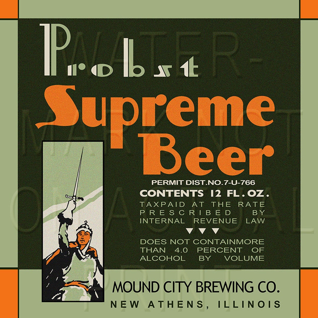 Reproduced Vintage Probst Supreme Mound City Brewing Co Beer Label ...