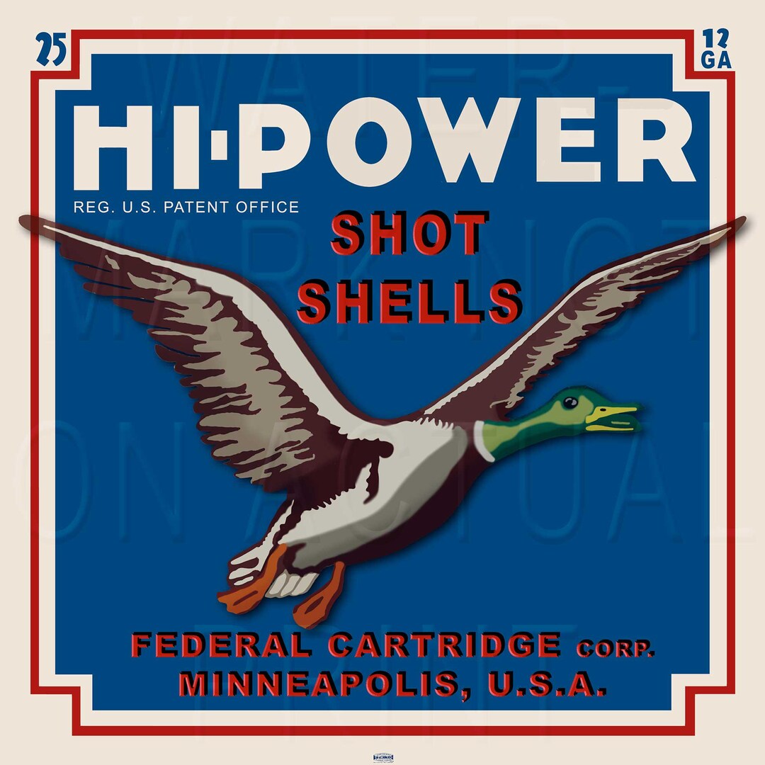 Reproduced Vintage Federal "hi - Power" Shotgun Shells Box Label Canvas ...