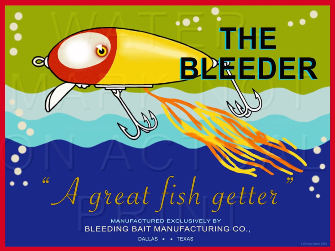 Vintage "the Bleeder" Fishing Lure Box Label Printed on Graphic Canvas ...