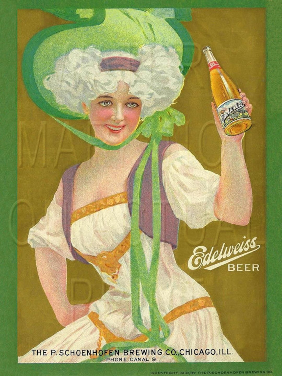 Vintage Beer Label Edelweiss Beer by Schoenhofen Brewing Company ...