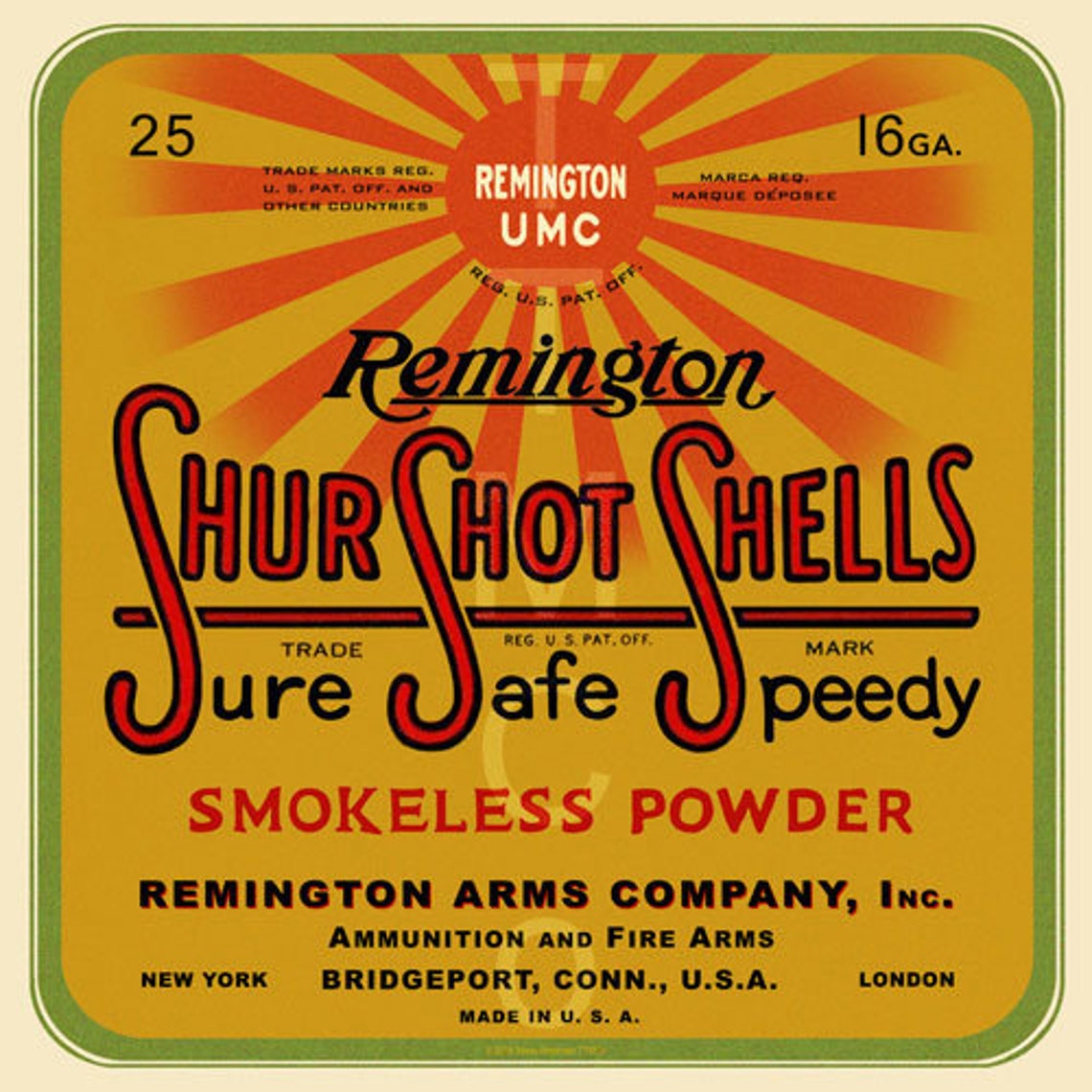 Reproduced Vintage Remington "shur Shot Shells" Shotgun Shells Box ...