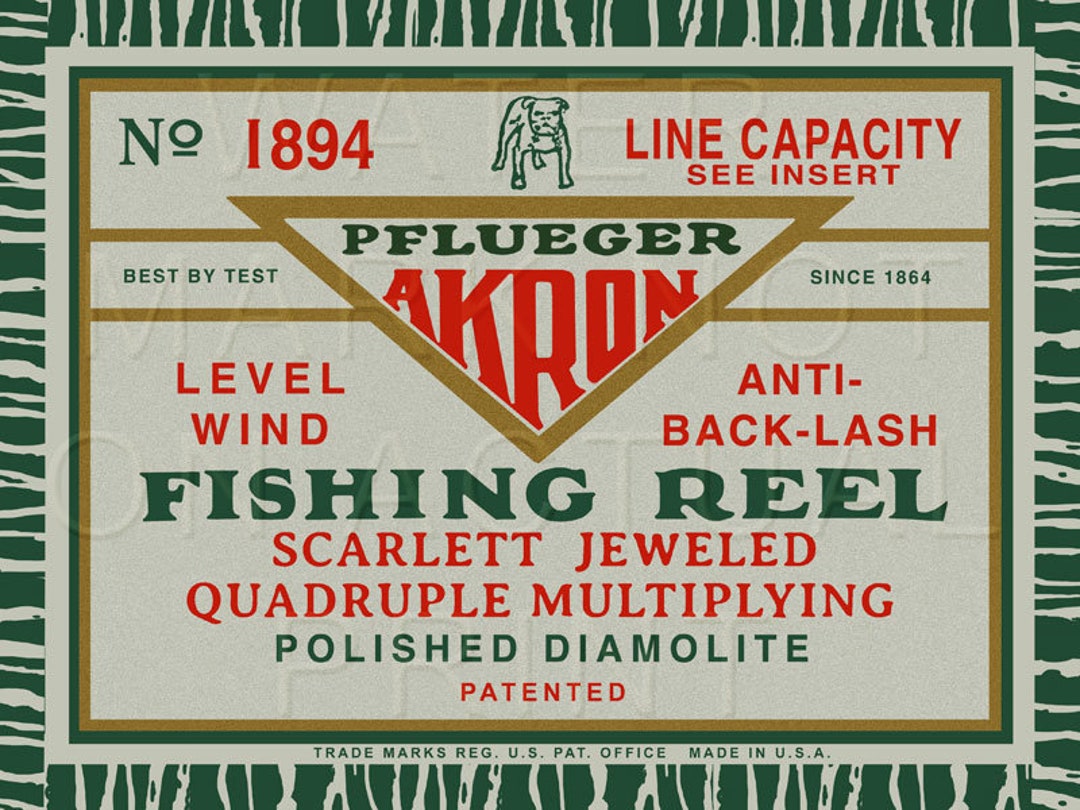 Vintage Pflueger Fishing Reel "akron # 1894" Box Label Printed on ...
