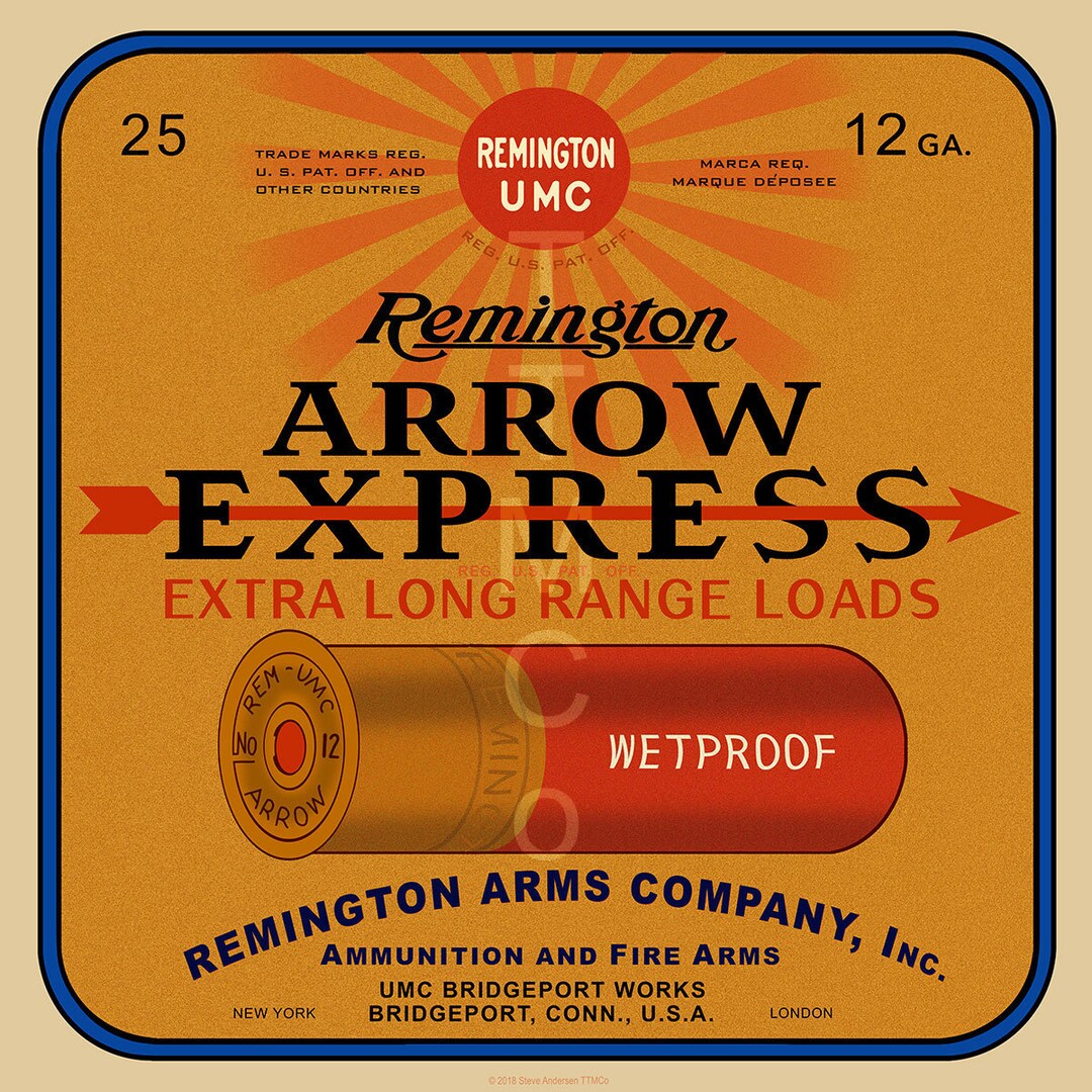 Reproduced Vintage Remington "arrow Express" Shotgun Shells Box Label ...
