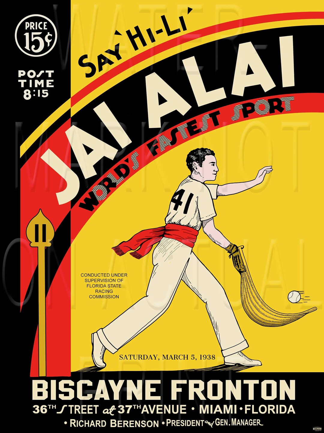 Vintage Miami, Florida Jai-alai 1938 Program Cover Recreated on Canvas ...
