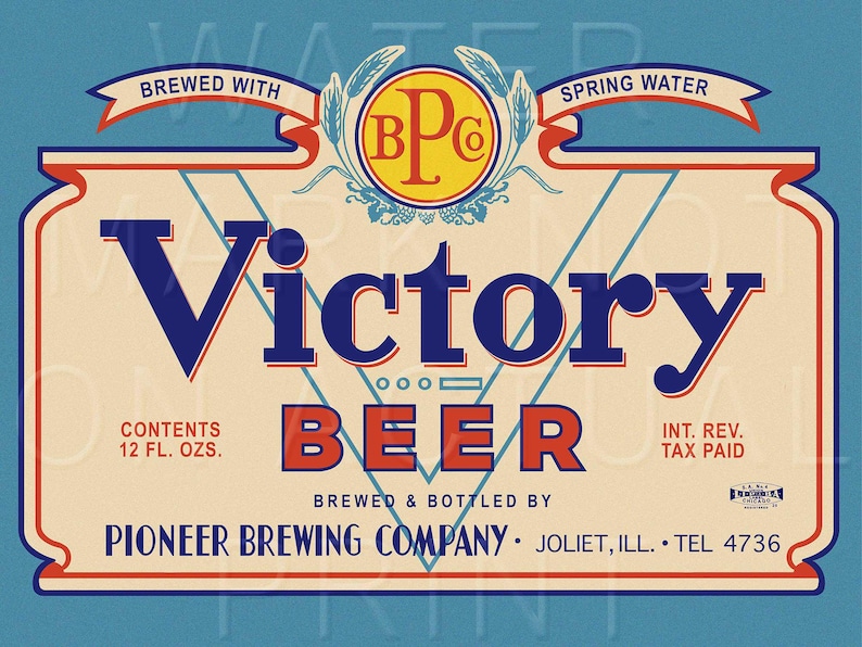 Vintage Victory Beer Pioneer Brewing Company Joliet, IL. Label Canvas ...