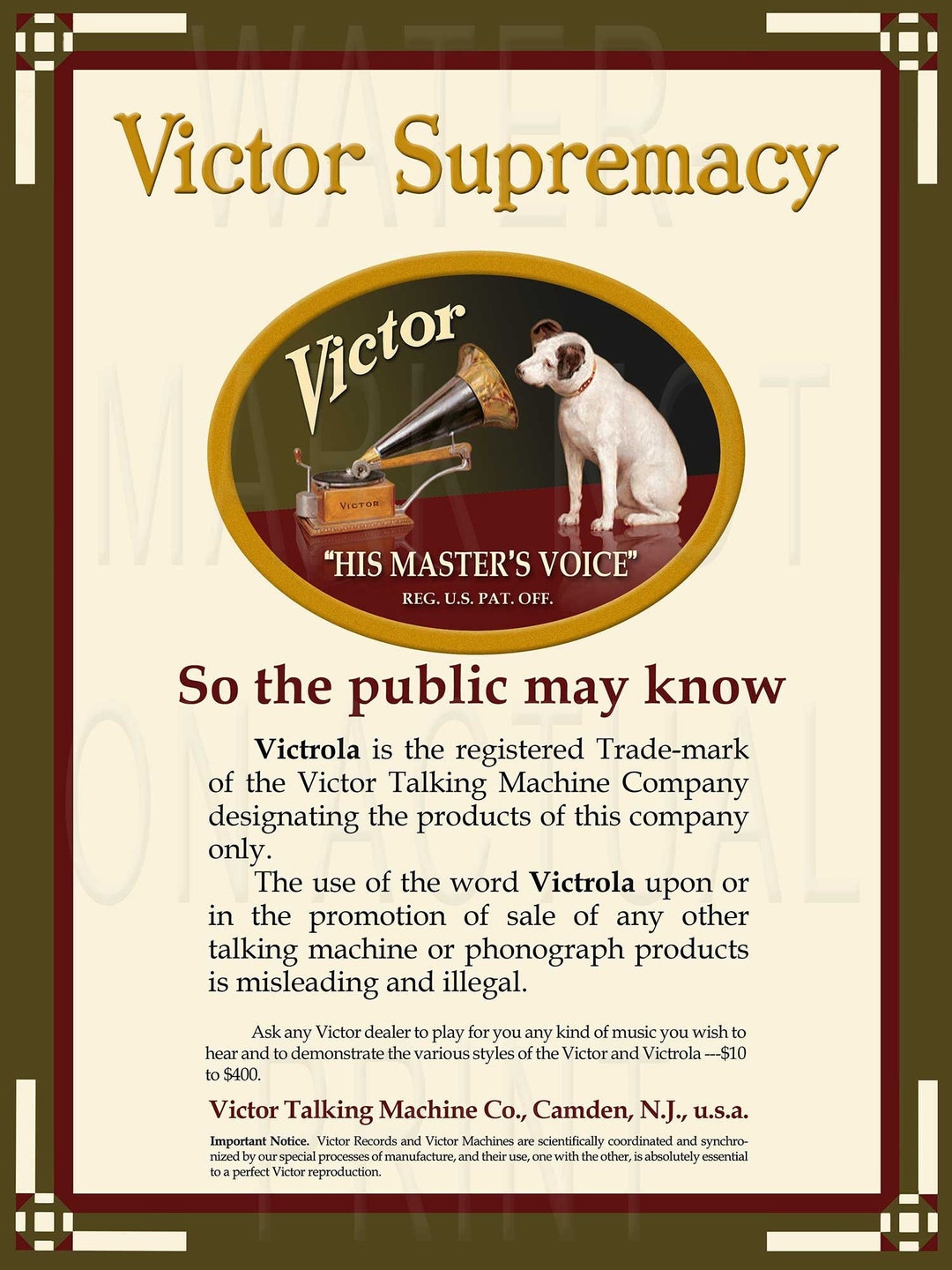 Reproduced Vintage Victor Victrola Advertisement Canvas Print - Etsy