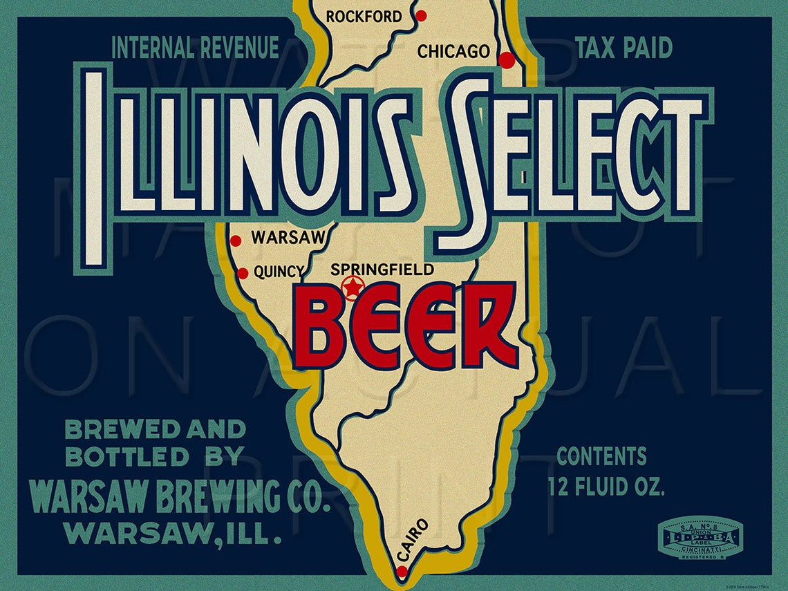 Illinois Select Beer Label Warsaw Brewing Co Warsaw, Illinois Beer ...