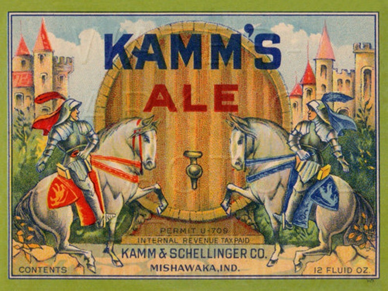 Vintage Beer Label Kamms Ale by Kamm & Schellinger Brewing Company ...