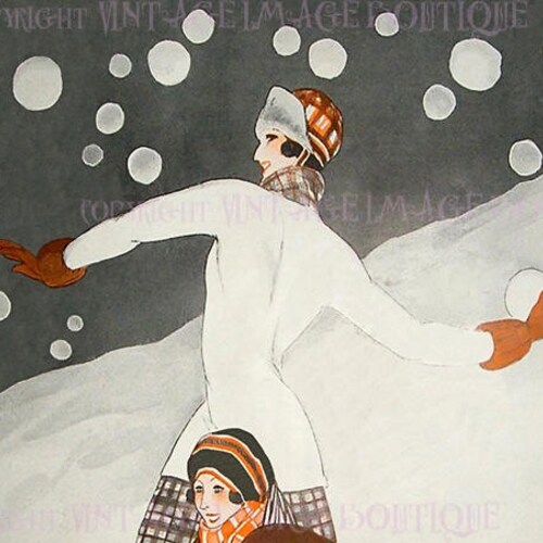 Antique 1920's Lovely Flappers Having A Snowball Fight - Etsy UK