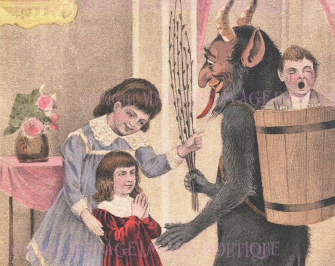Antique 1920's Illustration Krampus With Three Children - Etsy UK