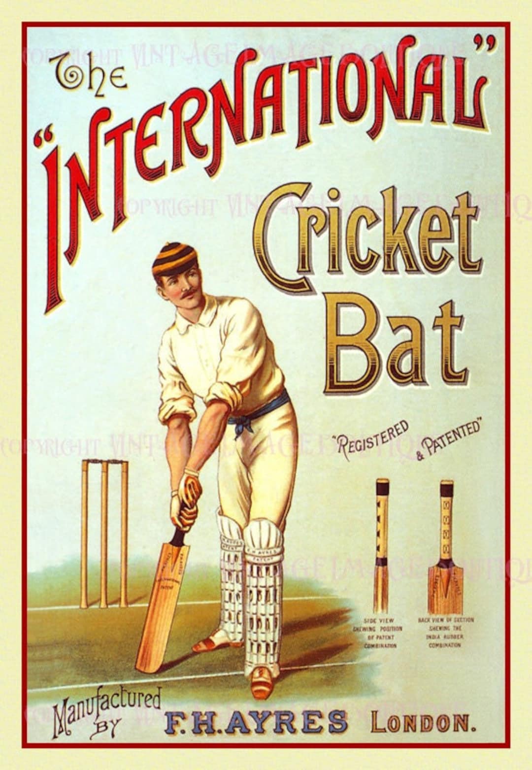 Antique Victorian Advertisement for Ayres Cricket Bats & Equipment ...