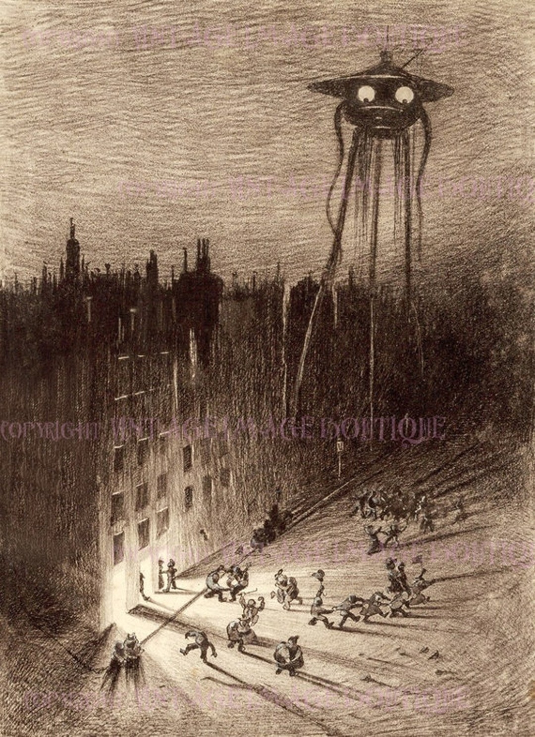 Antique Victorian Bookplate Illustration From the War of the Worlds ...