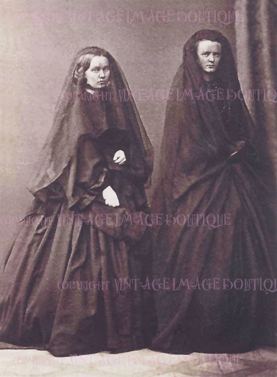 Lovely Antique Victorian Mourning Portrait Of Two Woman In | Etsy