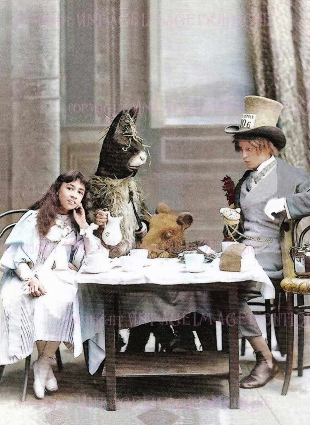 Victorian Hand Tinted Photo Still of Alice at the Mad Hatter's Tea ...