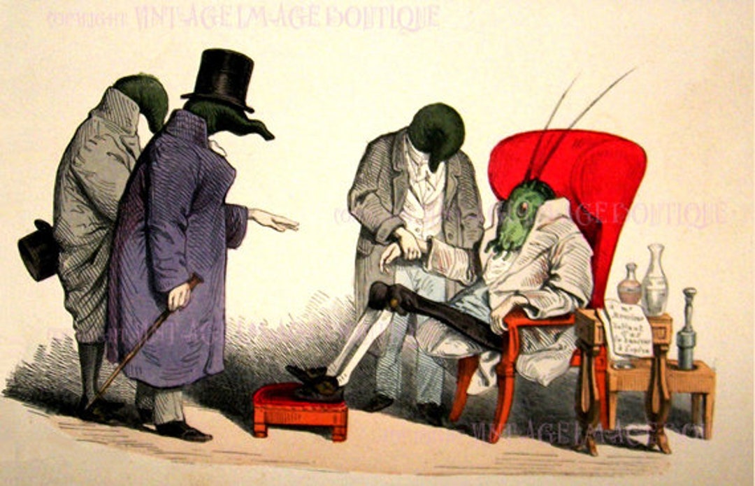 Antique Victorian Allegorical Illustration of Leech Doctors Tending A ...