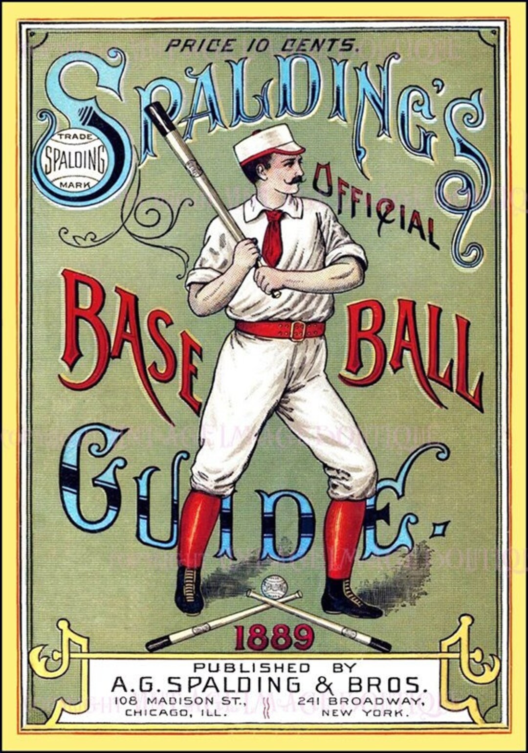 Antique Victorian 1889 Guide Book Cover Art Illustration for Spalding's ...