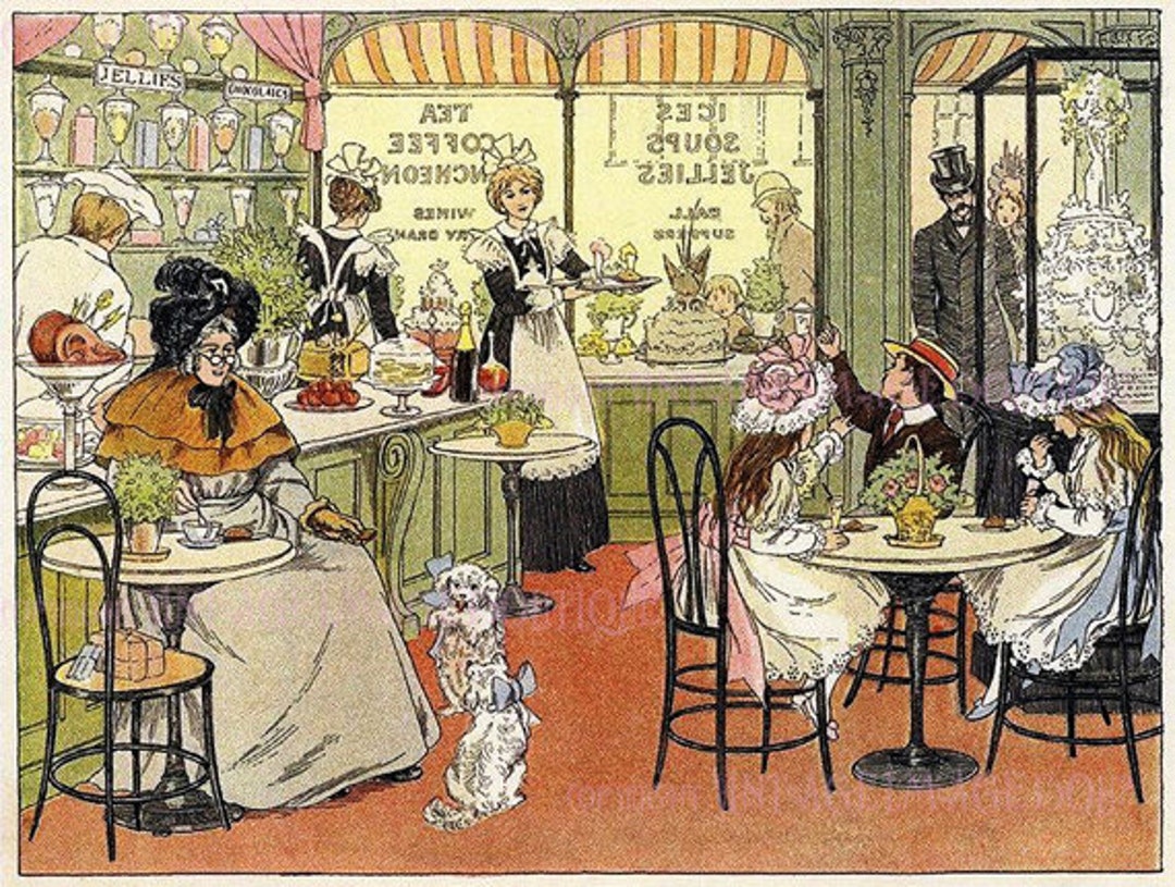 Lovely Antique Victorian Illustration of People Enjoying Tea and Cakes ...