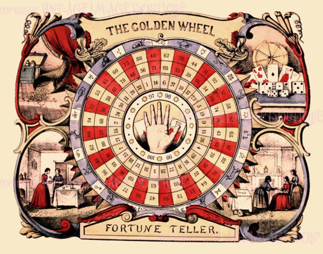 Antique Victorian Colour Illustration of the Golden Wheel Fortune ...